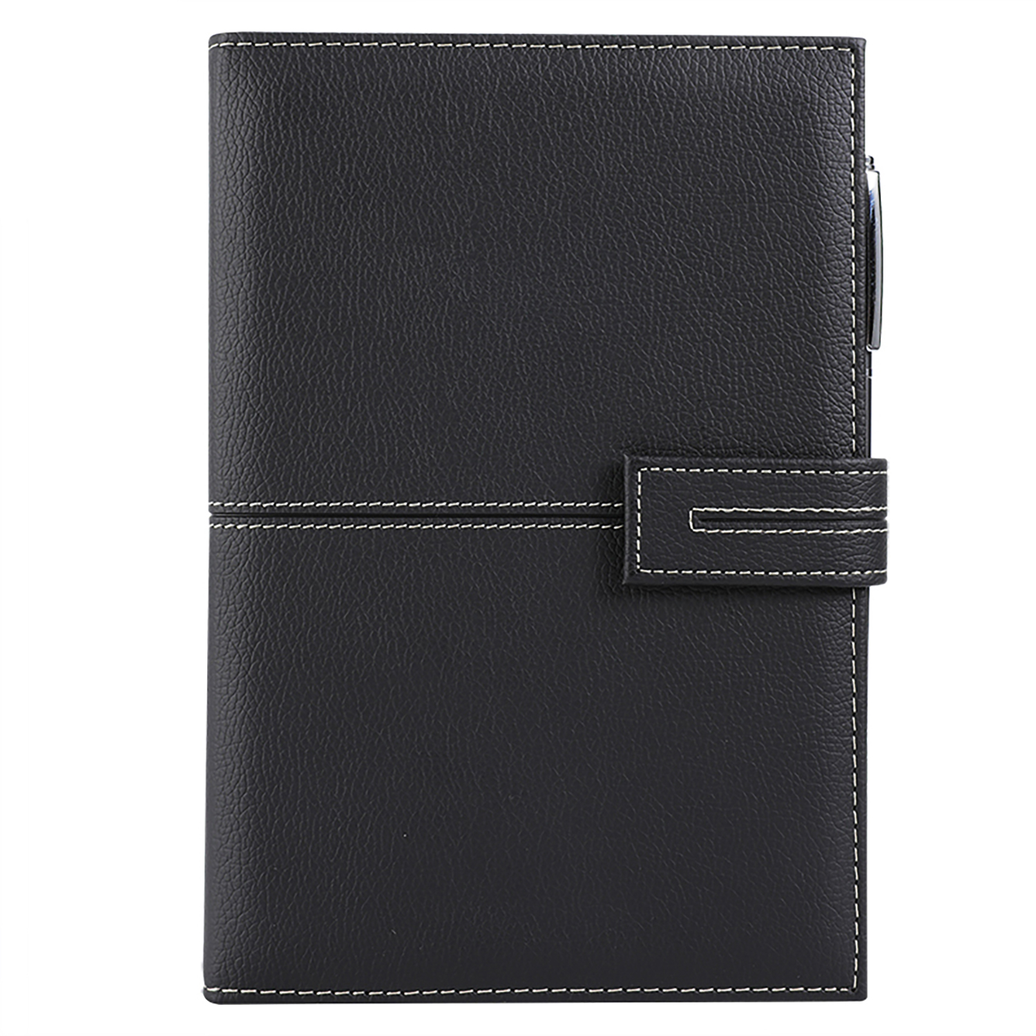 ბლოკნოტი ტყავის ყდით, უჯრა, კალმით Deli A5 120 ფურცელი · საკანცელარიო