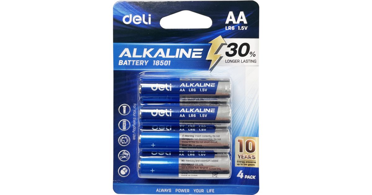 Alkaline Battery AA LR6 Deli 4 Pieces · Stationery