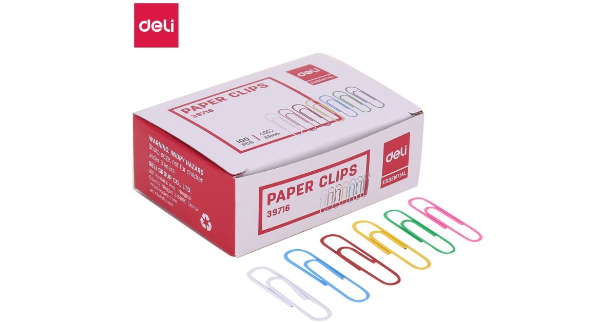 Color Paper Clip 33mm Deli 100 Pieces · Stationery