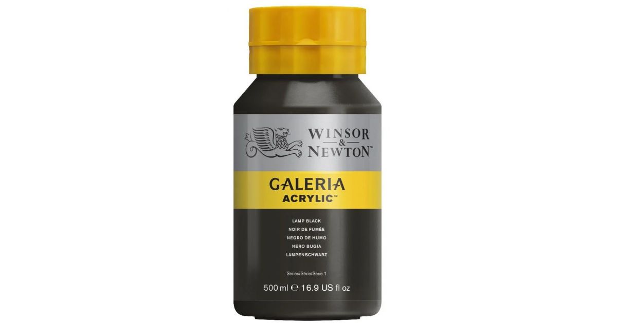 GALERIA ACRYLIC COLOUR LAMP BLACK Winsor & Newton 500ml · Stationery