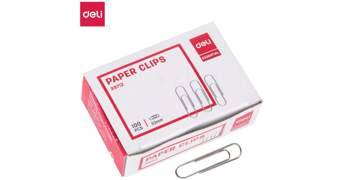 Nickel Plated Paper Clip 33mm Deli 100 Pieces · Stationery
