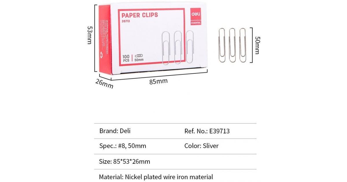 Paper Clip 50mm Deli 100 Pieces · Stationery